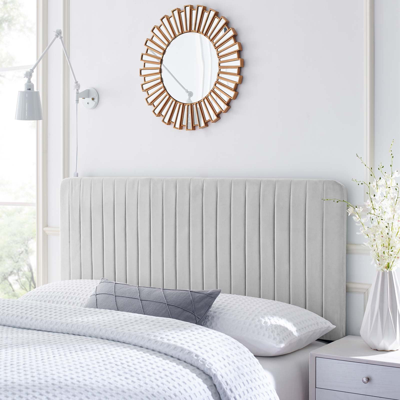 Milenna Channel Tufted Performance Velvet Twin Headboard, Light Gray ...