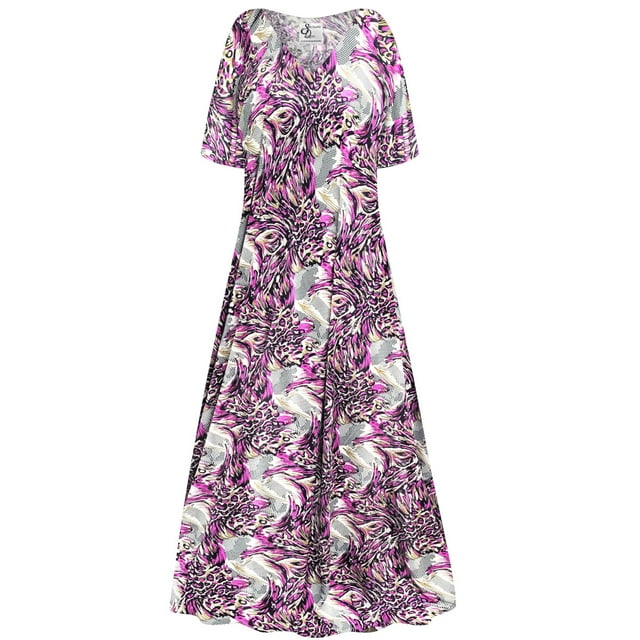 Plus size 1x Tall Women High V- Neck Short Sleeve Purple Dewdrop A Line ...