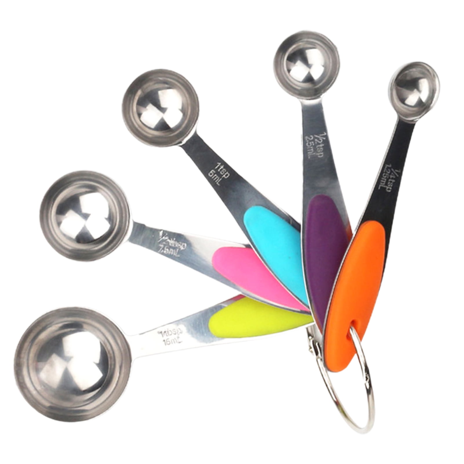 DISHAN Measuring Spoon Set: 5Pcs, Clear Scale, Ring Buckle, Silicone ...