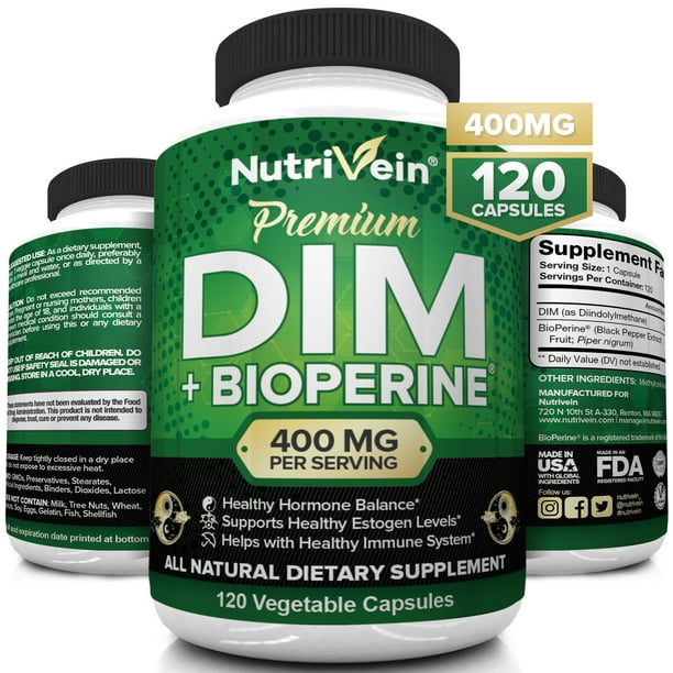 Nutrivein DIM Supplement 400mg – 120 Capsules - Supports Acne Treatment ...