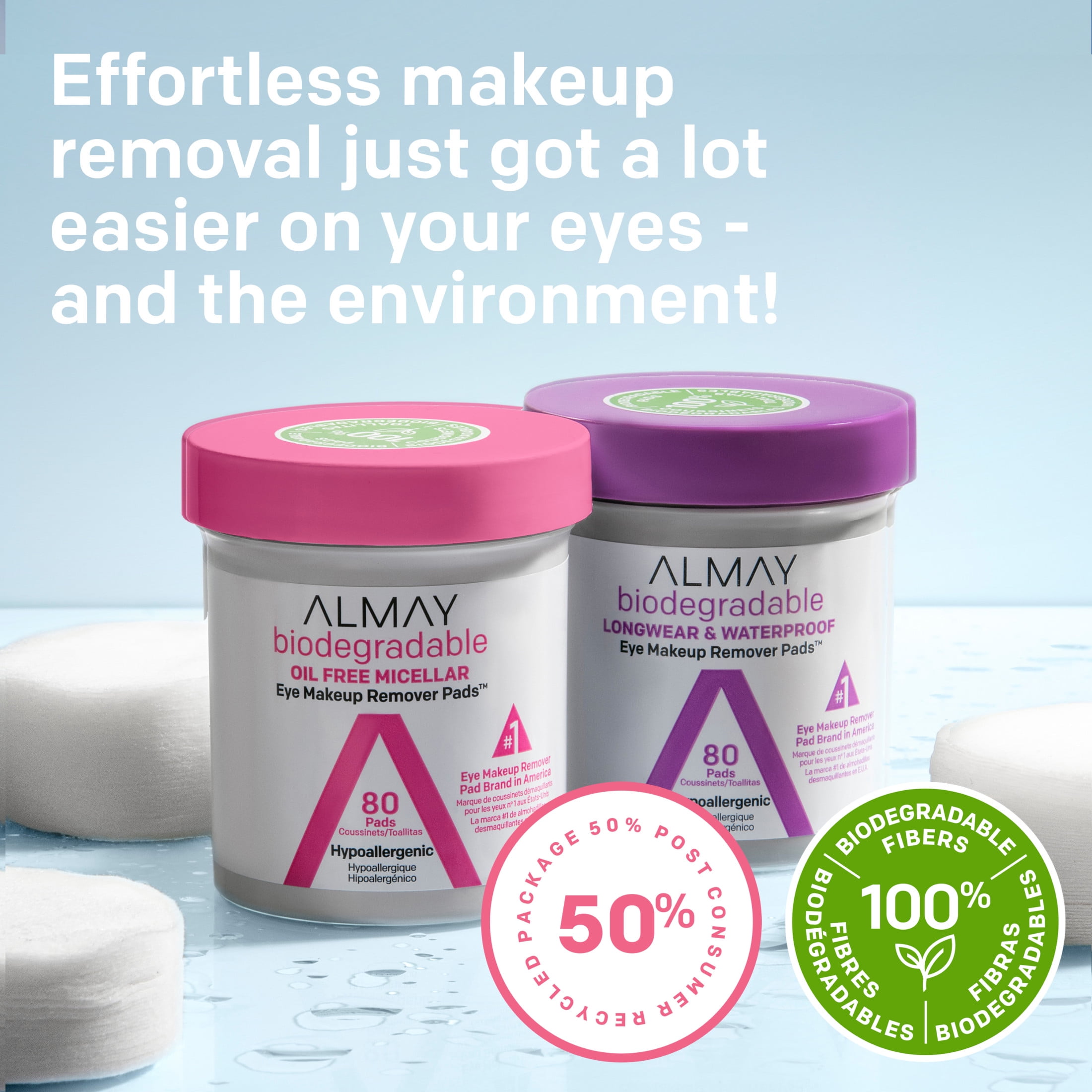 Almay Biodegradable Oil Free Micellar Eye Makeup Remover Pads, Stocking ...