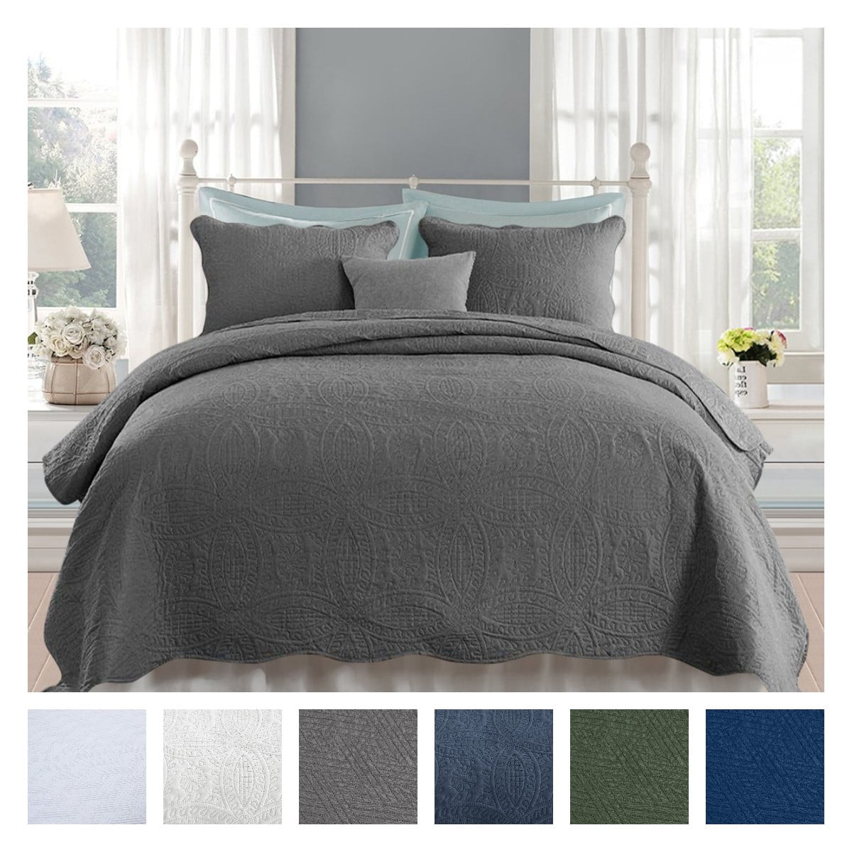 ANMINY Embossed Microfiber Comforter Set, King, Gray - Walmart.com