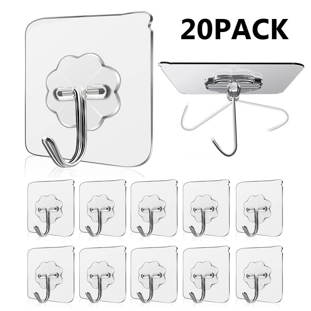 20 Packs Adhesive Hooks , Kitchen Wall Hooks Heavy Duty 22lb (Max) Nail ...