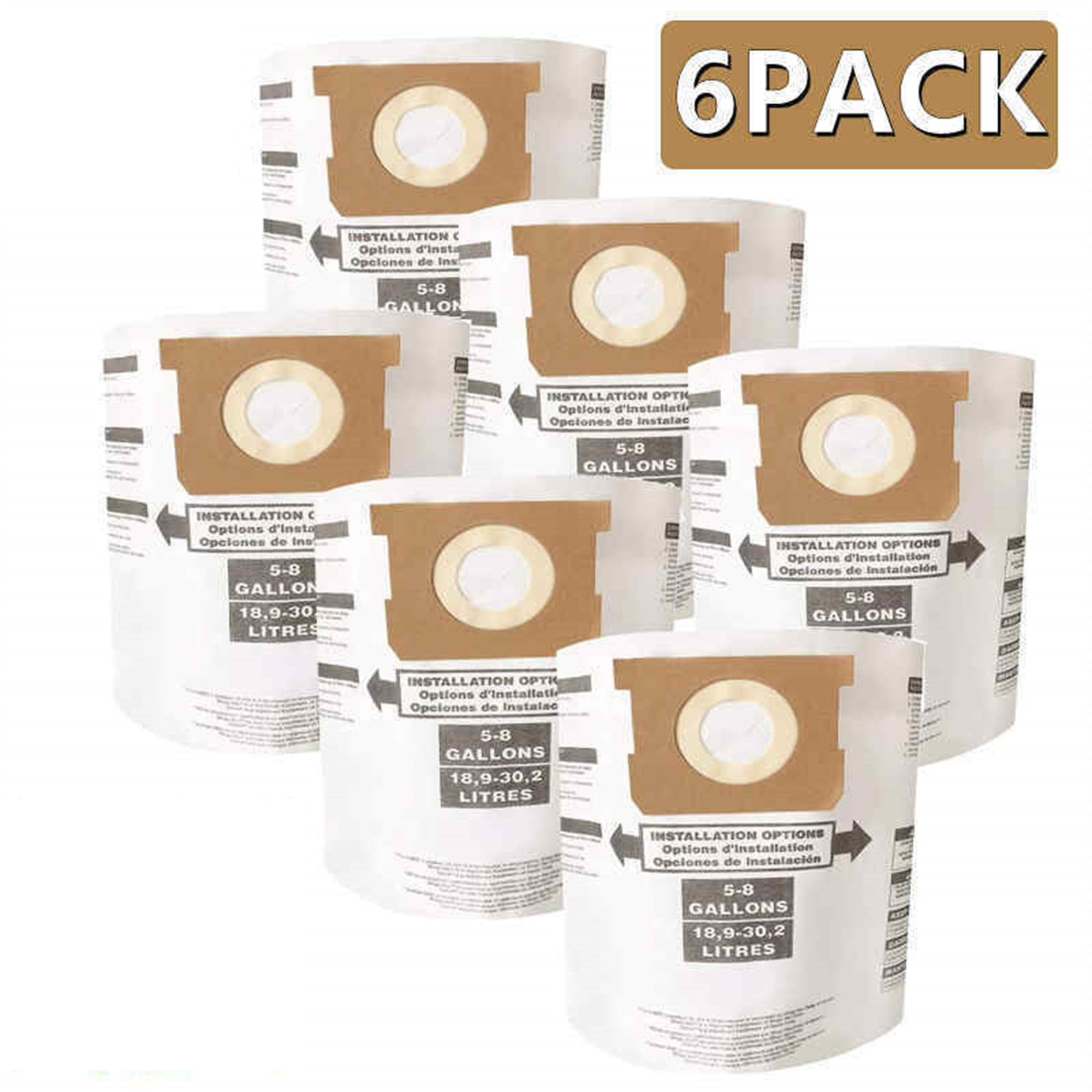 6-pack for Shop-Vac 90661 Bag Type E 5-8 Gallon Vacuum 9066100 ...