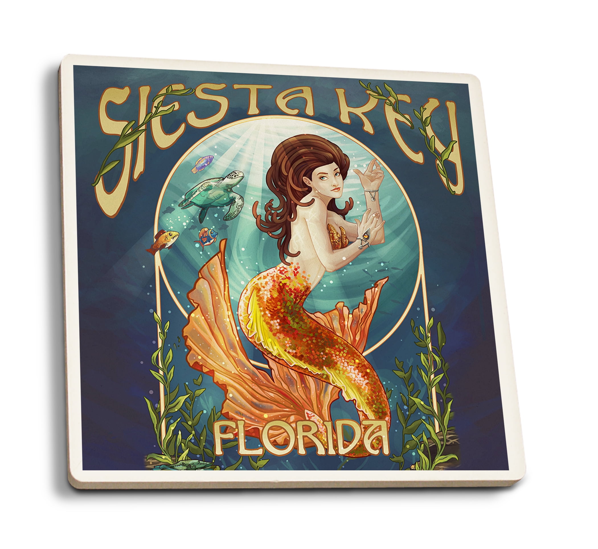 Siesta Key, Florida, Mermaid (Absorbent Ceramic Coasters Set of 4 ...