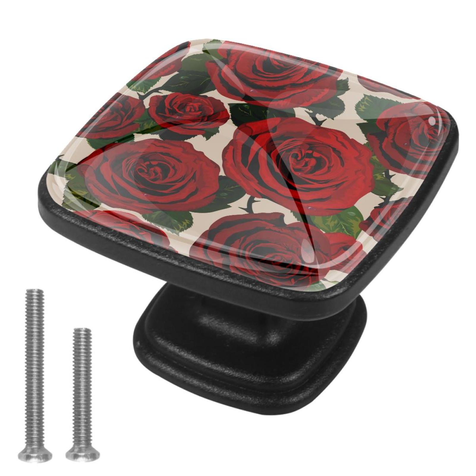4 Pcs Cabinet Handle Drawer Pulls Flower Red Rose Knobs with Screws ...