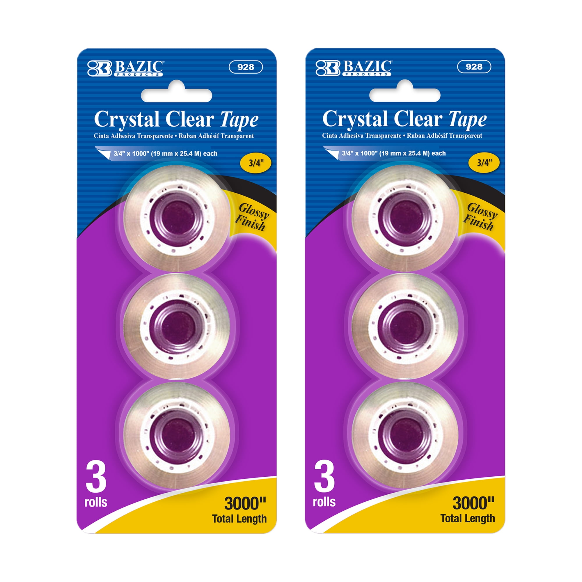 BAZIC Crystal Clear Tape Refill 3/4" X 1000", Glossy Finish, (3/Pack ...