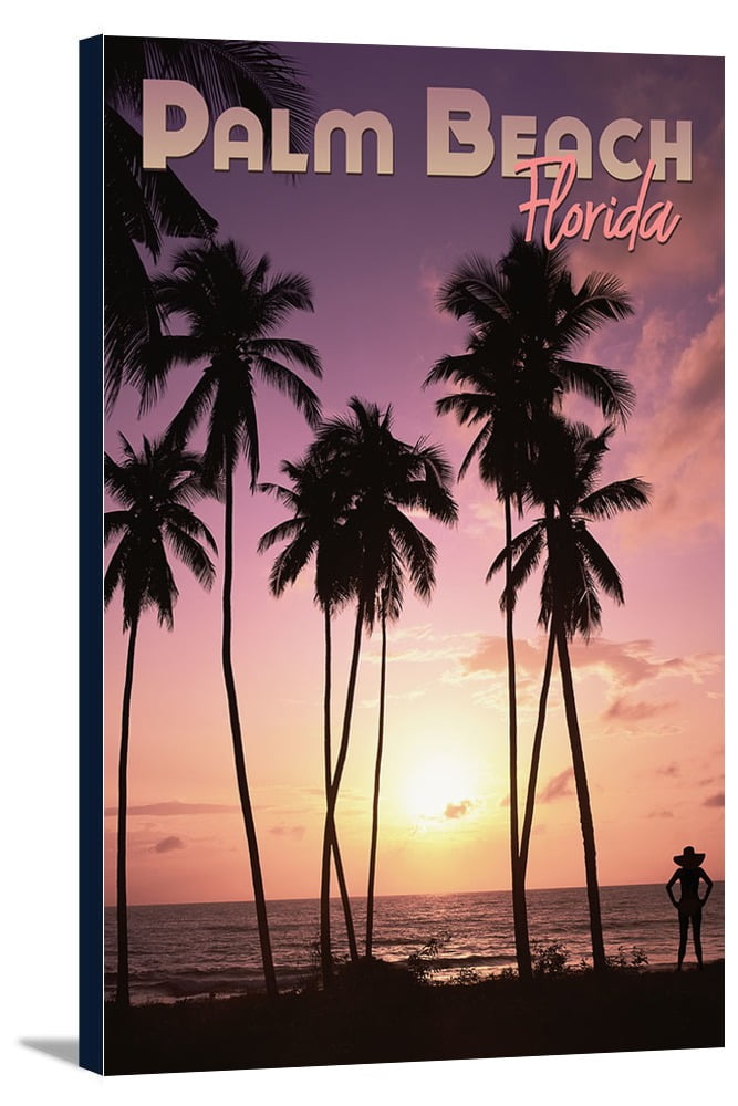 Palm Beach, Florida - Beach Scene - Palm Trees & Sunset - Lantern Press ...