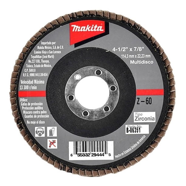 Multidisco De Lija Zirconia 4-1/2 X 7/8 G60 Makita B06351 Makita B06351 ...