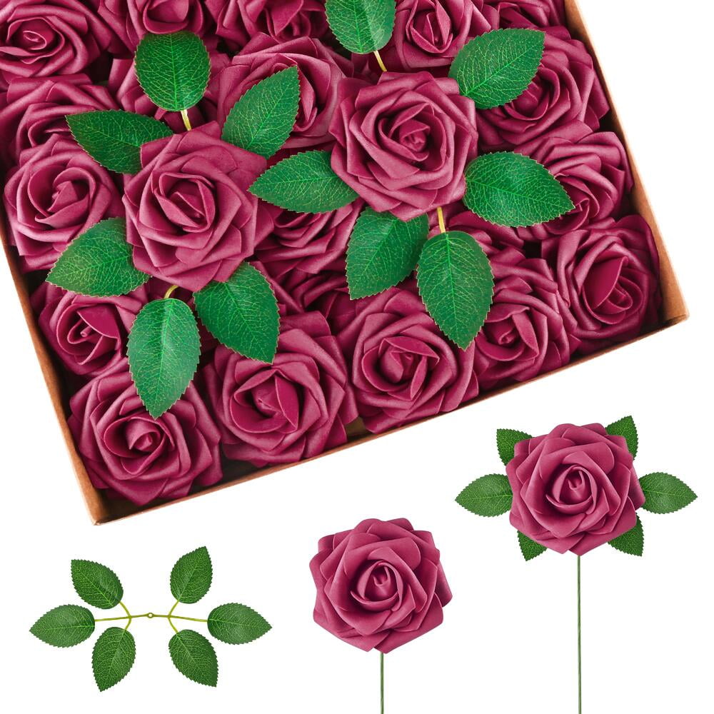FGY 25 Pcs Artificial Rose Flowers Fake Rose with Stems Real Looking ...