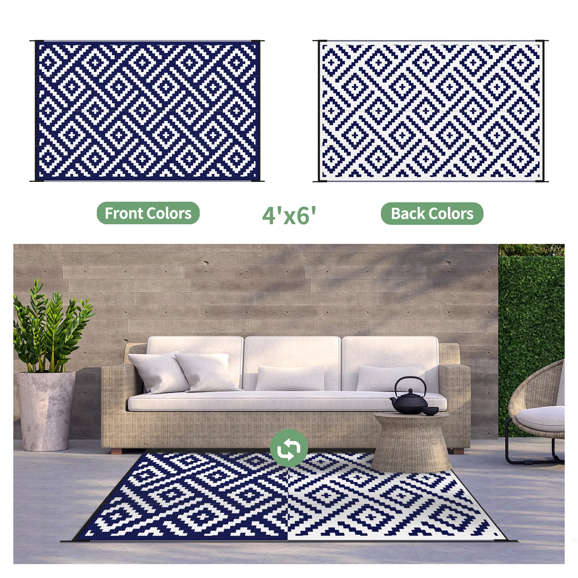 GENIMO Outdoor Rug for Patio Clearance,6'x9' Waterproof Mat,Reversible ...