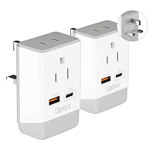 uk ireland power plug adapter 2 pack set, qc 3.0 & pd by ceptics, safe ...