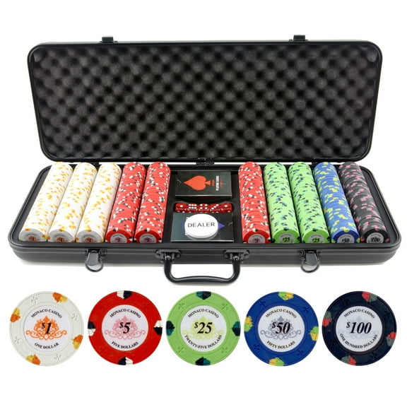 Crown Casino 500 Piece 13.5g Clay Poker Chips Set with Colored Chips ...