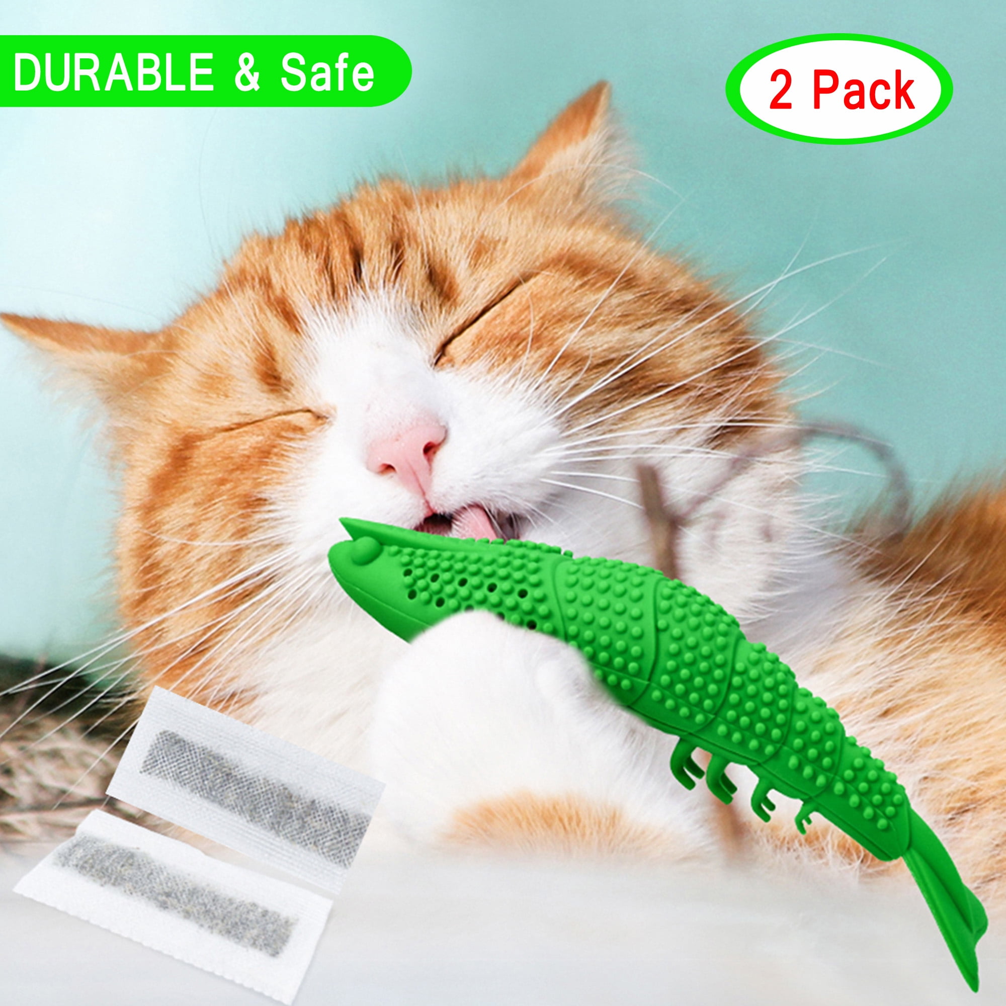 SAYFUT (2 Pack Green) Cat Lobster Shape Toothbrush With Catnip, Pet Eco ...