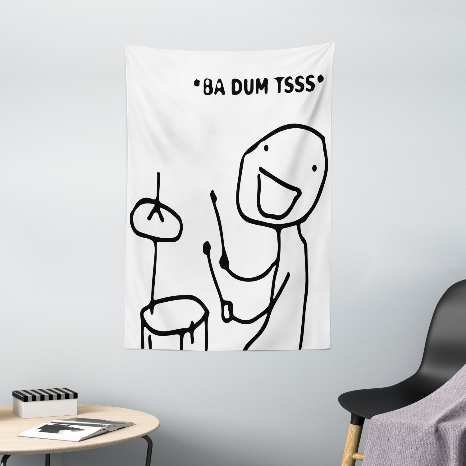 Humor Tapestry, Musician Stickman Plays Drums Happy Instrument Artisan ...