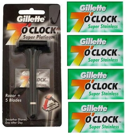 Gillette 7 O'Clock Super Platinum Safety Razor w/ 5 Blades + 7 O'Clock ...