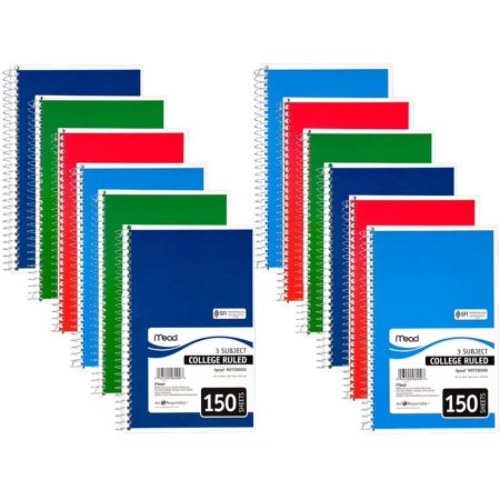 Mead Spiral Notebook 3-Subject, 150-Count, College Ruled, 9.5" x 5.5 ...