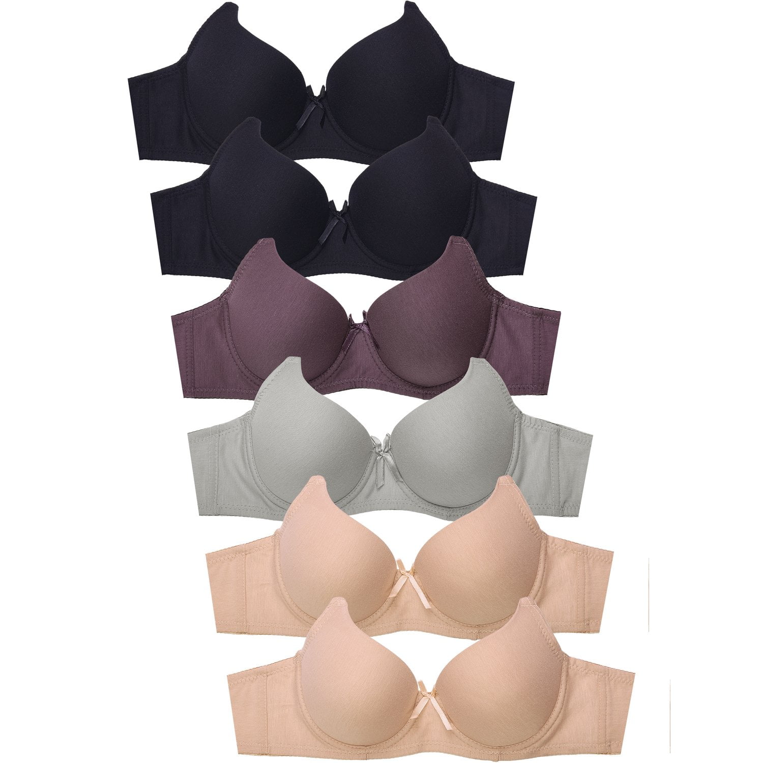 247 Frenzy Women's Essentials Mamia PACK OF 6 Full Coverage Solid Bras ...