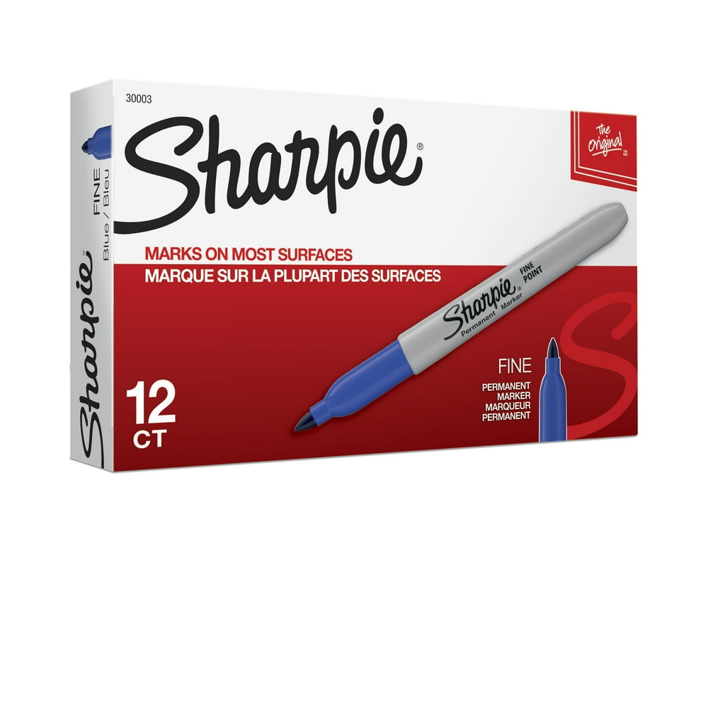 Sharpie Permanent Markers, Fine Point, Blue, 12 Count - Walmart.com ...