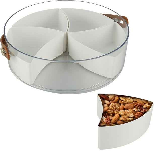 Clear Divided Serving Tray with Lid & Handle, Portable Round Plastic ...