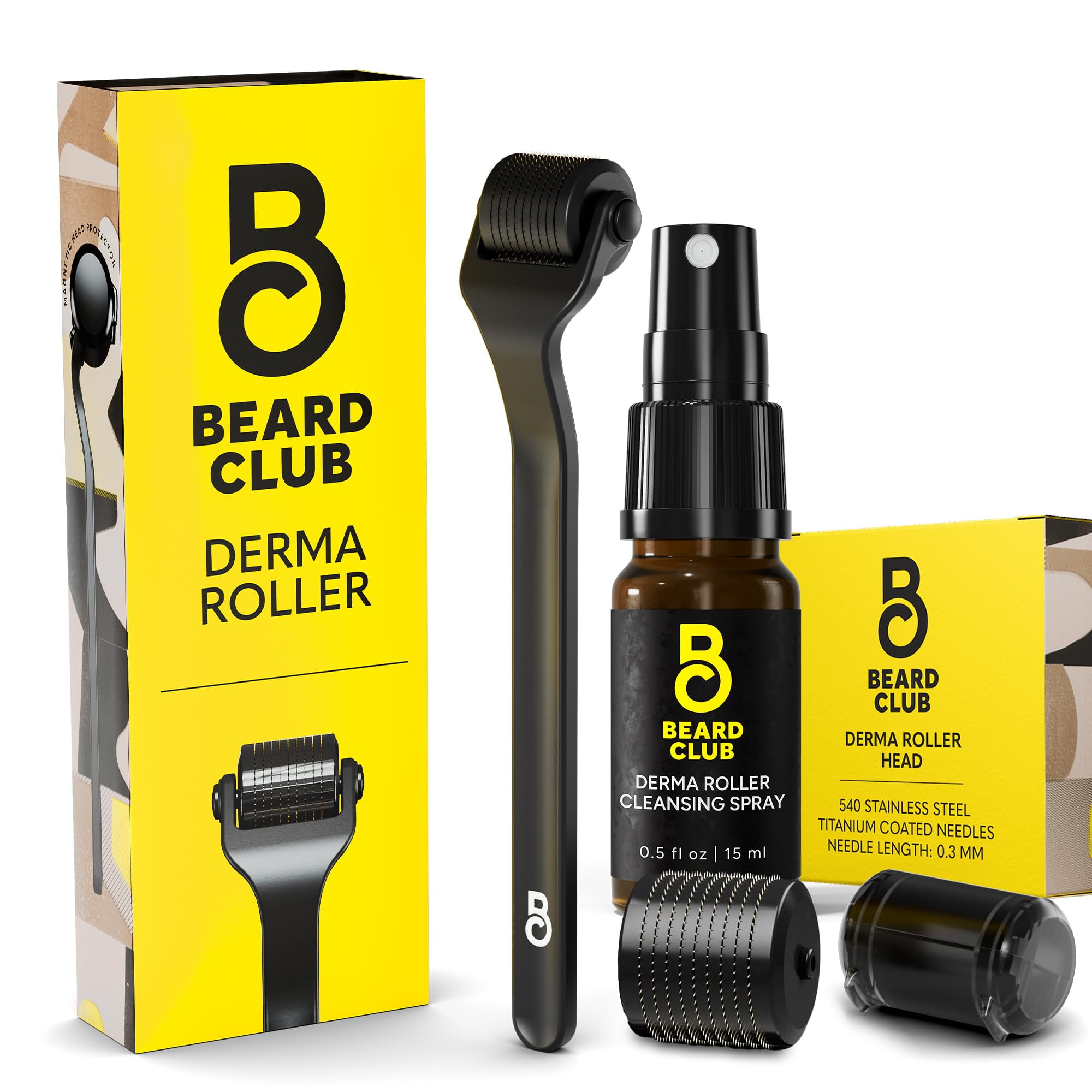 Derma Roller Beard Club con spray limpiador y reemplazo de cabeza ...