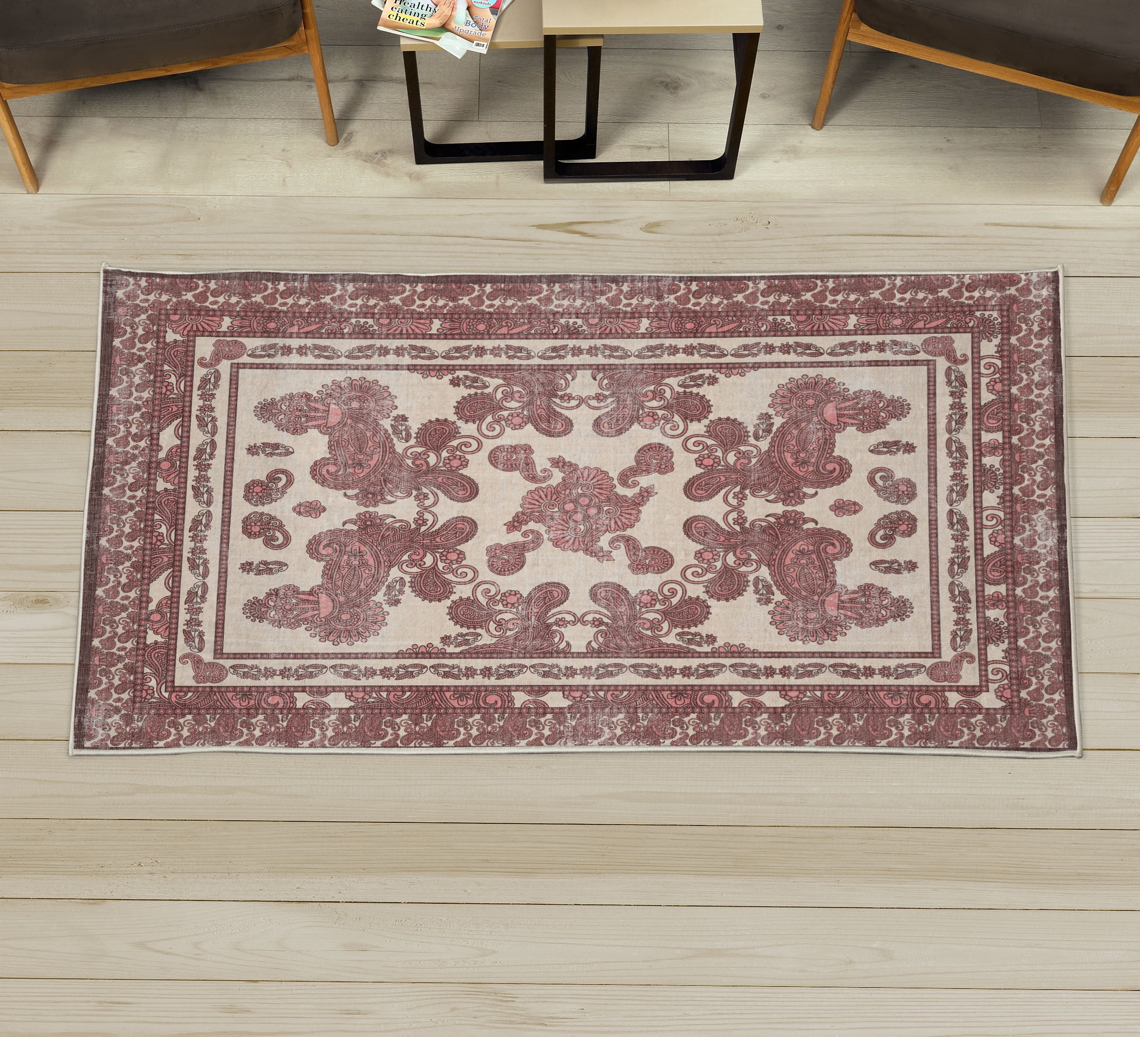 Boho Decorative Rug, Vintage Look Ethnic Look Pattern of Paisley ...