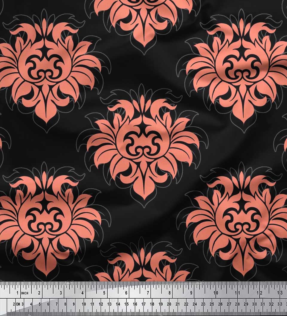 Soimoi Satin Silk Fabric Seamless Baroque Damask Print Fabric by Yard ...