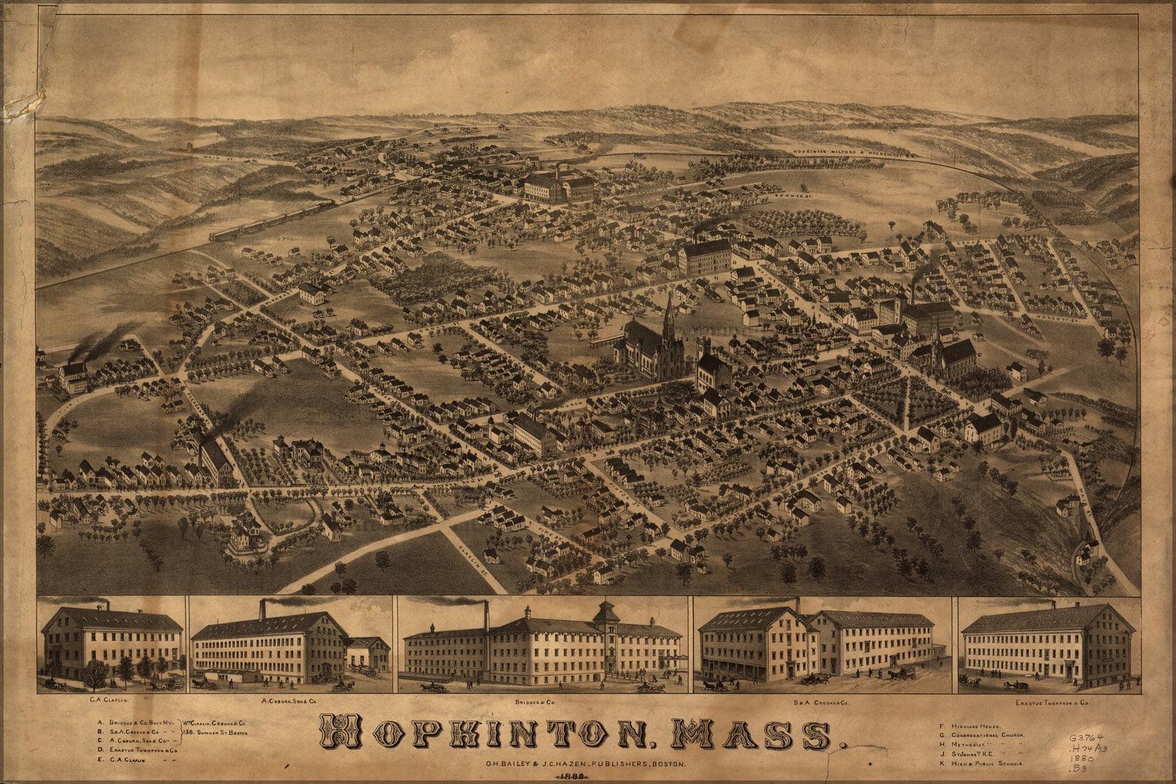 24"x36" Gallery Poster, map of Hopkinton, Massachusetts 1880 - Walmart.com