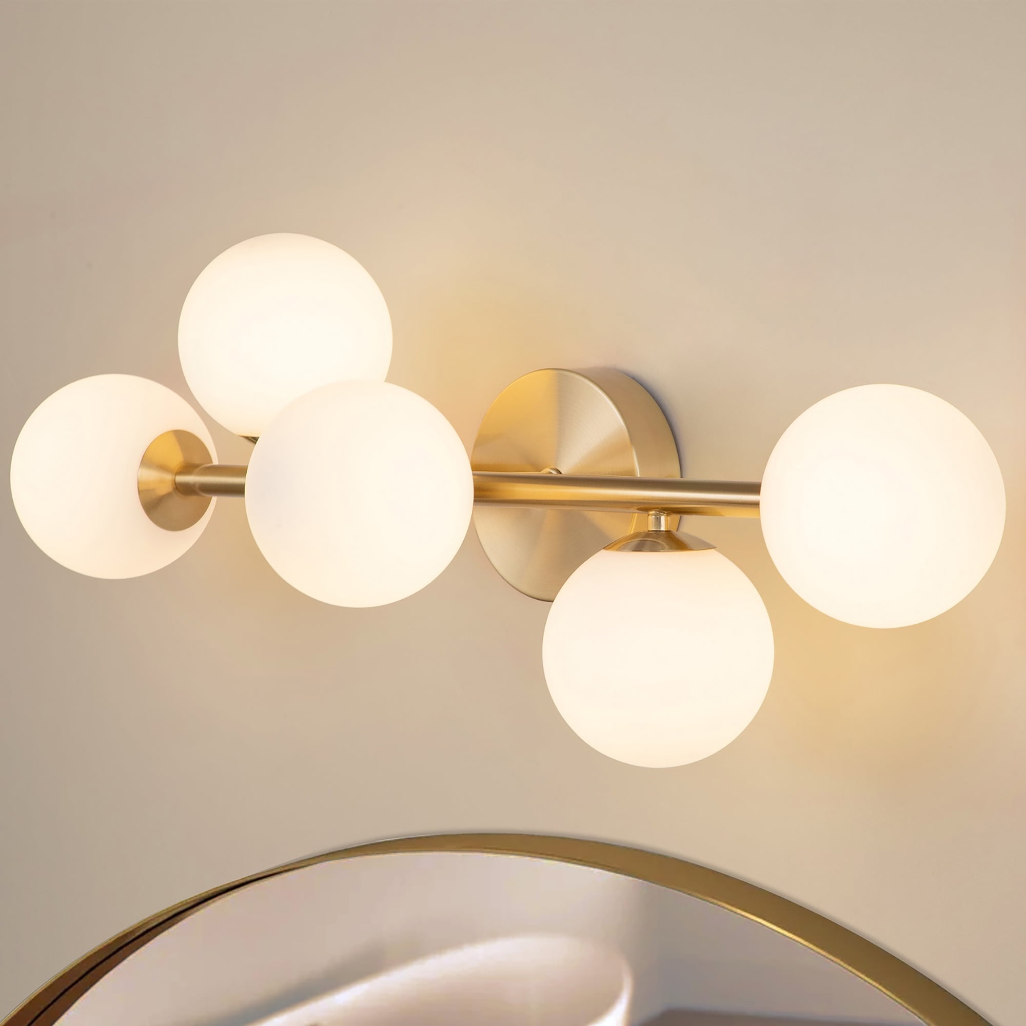 Eurus Home 5-Light Mid-century Bathroom Vanity Light Fixture Gold with ...