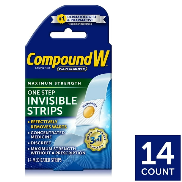 Compound W Maximum Strength One Step Invisible Wart Remover Strips, 14 ...
