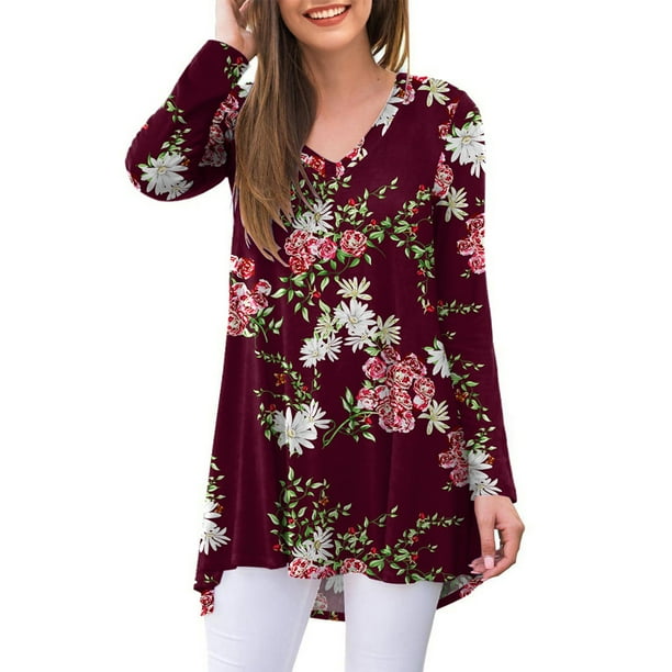 Anygrew Womens Long Sleeve V Neck Shirts Casual Tunic Tops Blouse