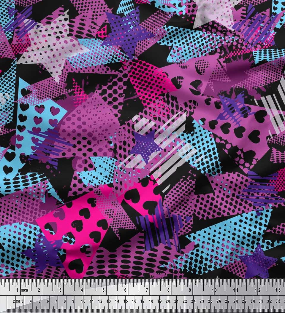 Soimoi Velvet Fabric Triangle,Star & Brush Stroke Abstract Print Fabric ...