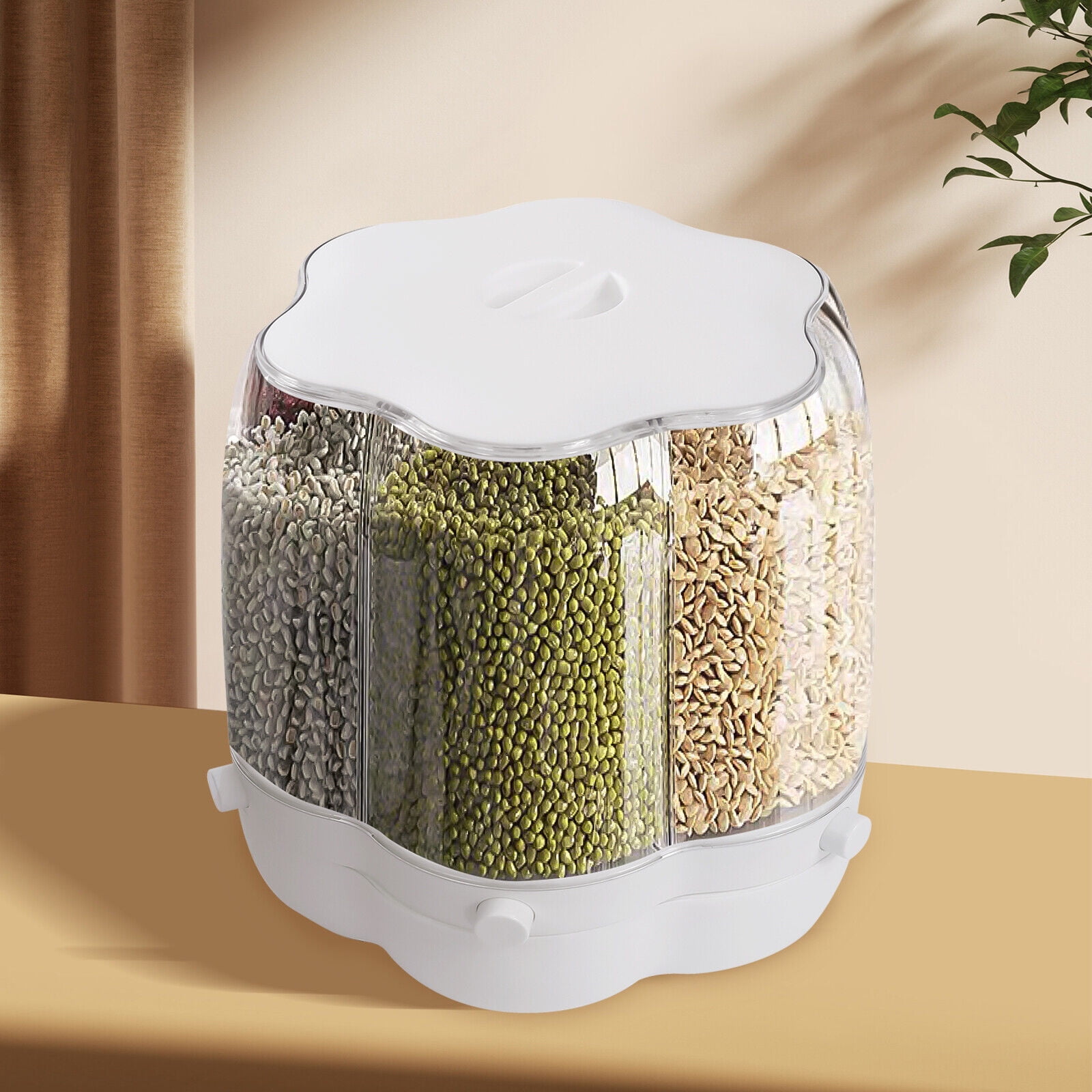 Rotating Grains Container Food Dispenser Rice 6-Grid Flour Storage ...