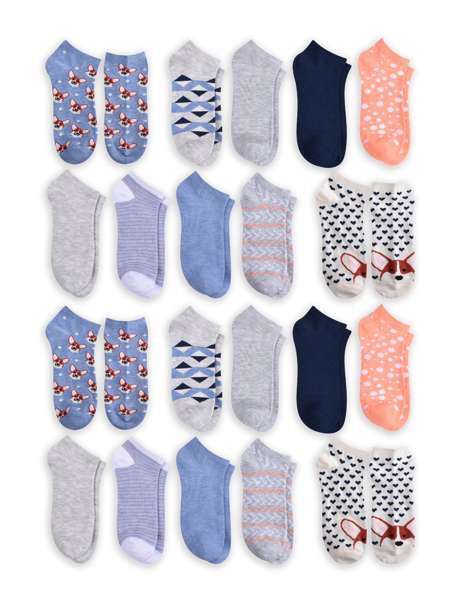 No Boundaries 20-Pack Includes Twenty Low-Cut Socks Ladies Shoe Size 4 ...