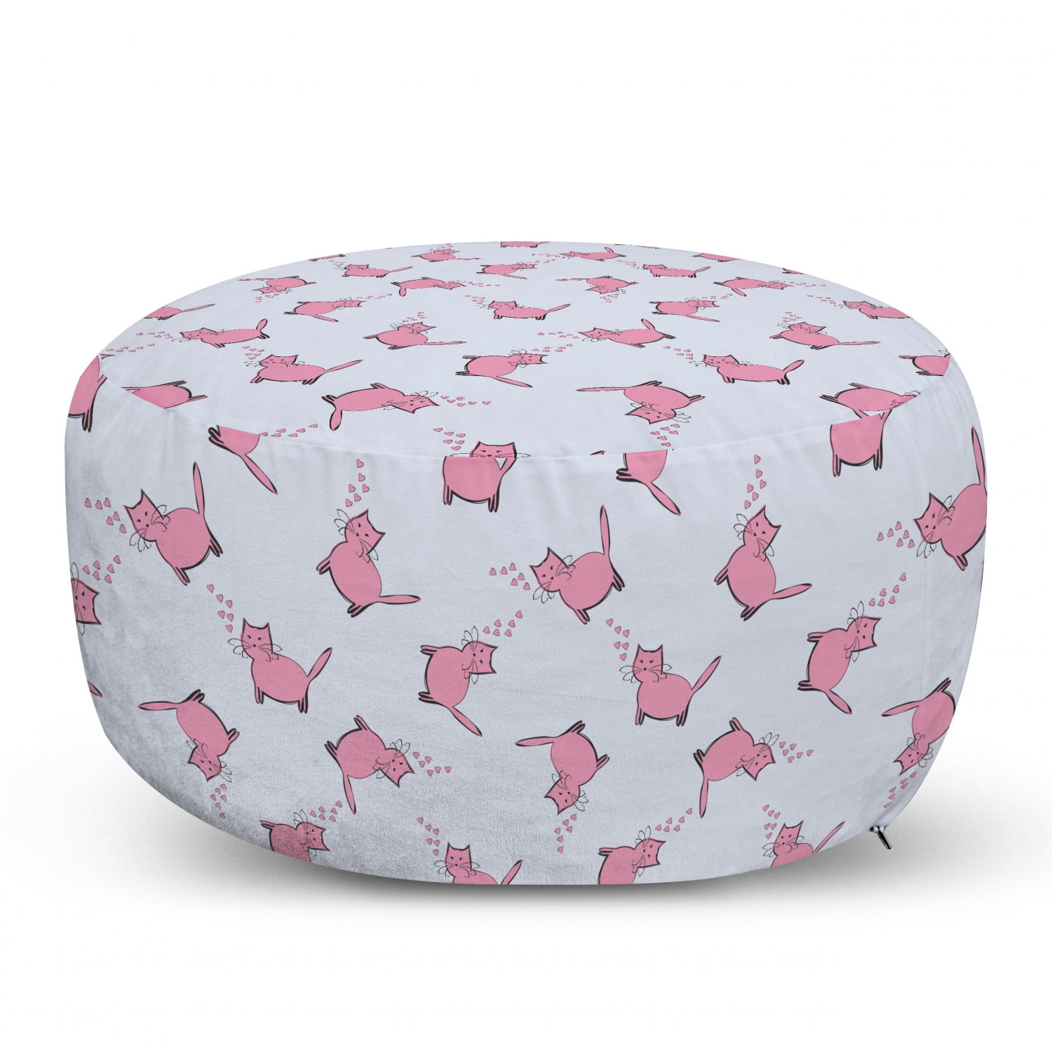 Cat Lover Pouf Cover with Zipper, Romantic Pink Cats in Cartoon Style ...