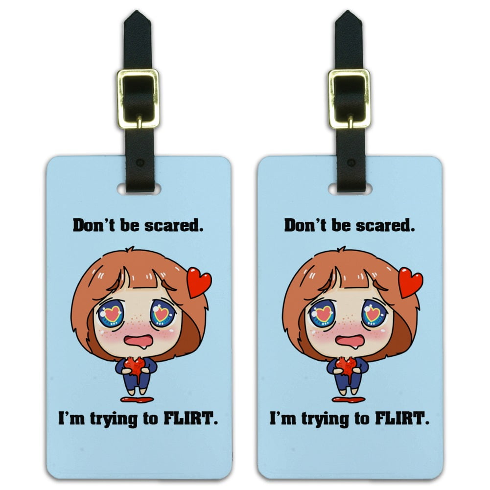 Don't Be Scared I'm Trying to Flirt Kawaii Chibi Heart Luggage ID Tags ...