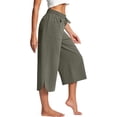 Capris Pants for Women Cotton Linen Casual Summer Wide Leg Drawstring ...
