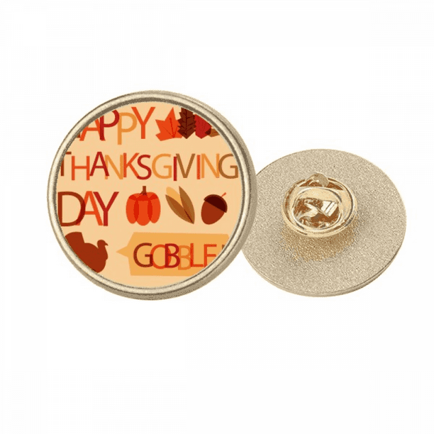 Pumkin Thanksgiving Day Turkey Pattern Round Metal Golden Pin Brooch ...