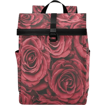 Red Roses Vintage Backpack Roll Top Daypack Laptop Work Travel College ...