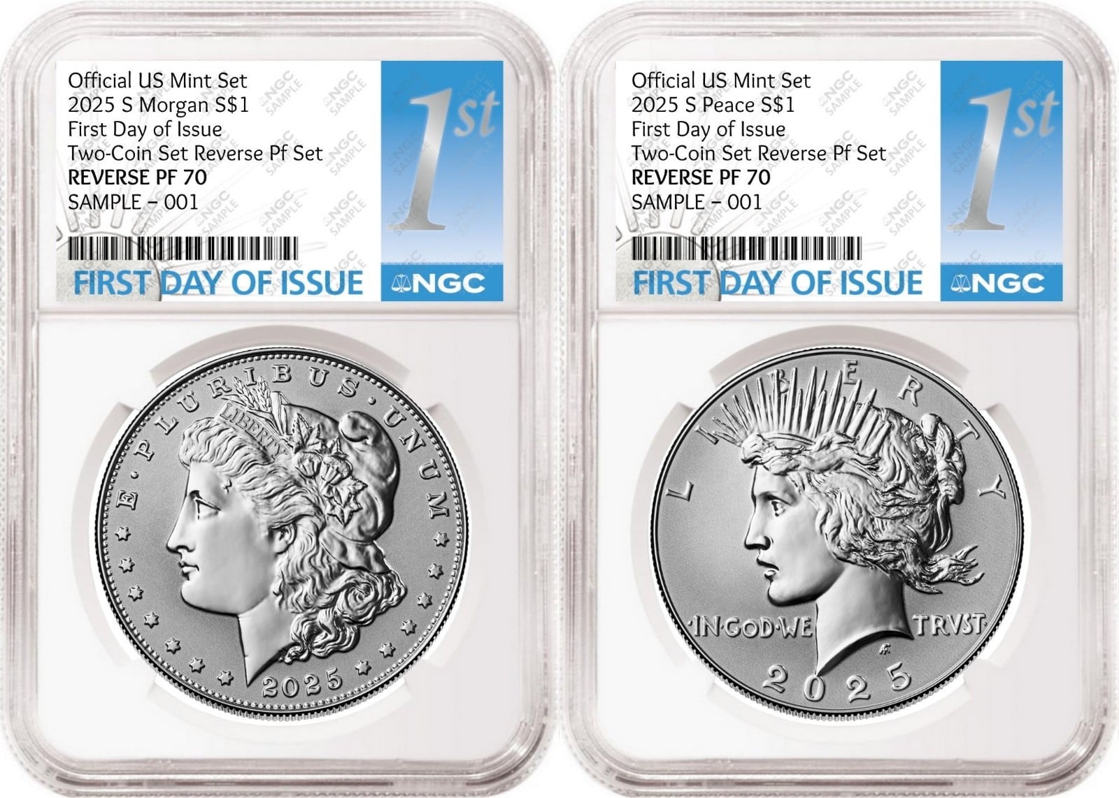 2 Coin Set 2025 Reverse Proof Morgan and Peace Silver Dollars NGC RP70 ...