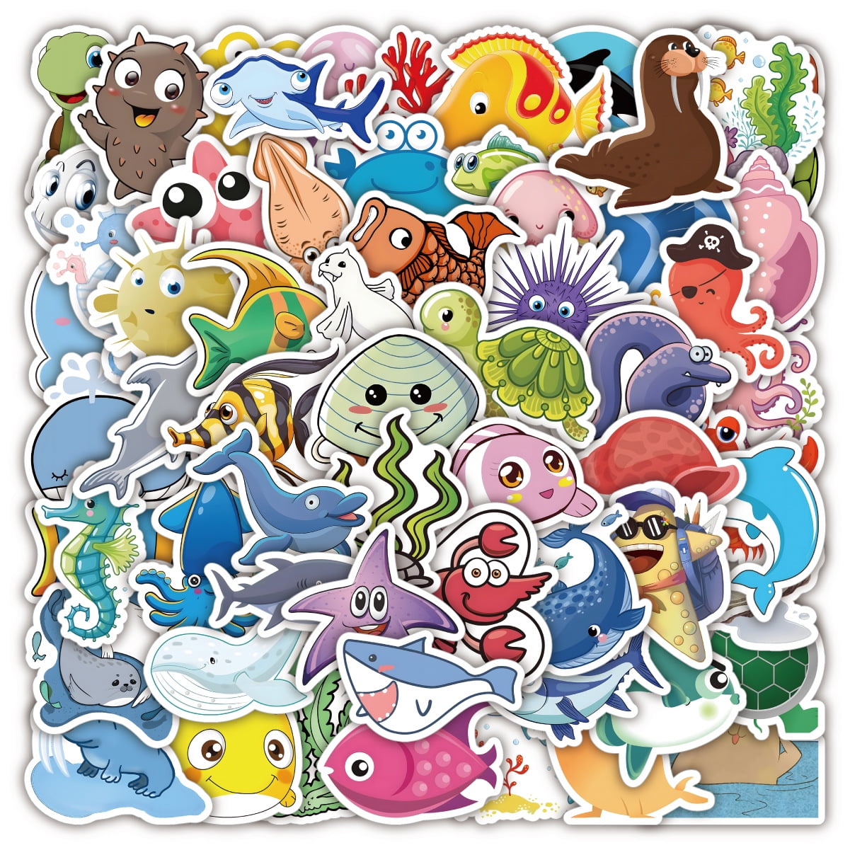 60Pcs Mixed Ocean Animal Stickers Cute Waterproof Sea Life Stickers for ...