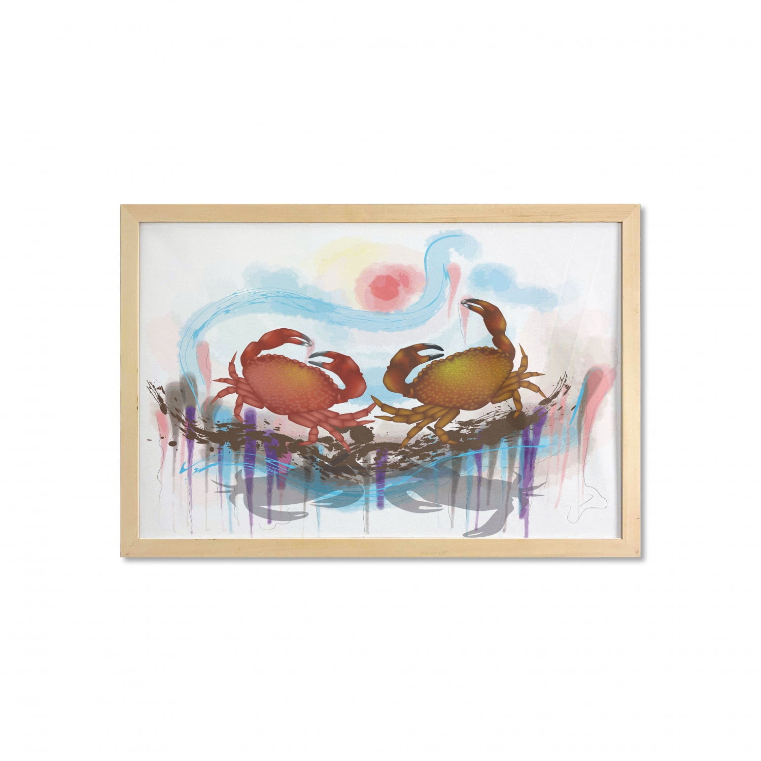Crabs Wall Art with Frame, Sea Animals Theme 2 Crabs Dancing on the ...