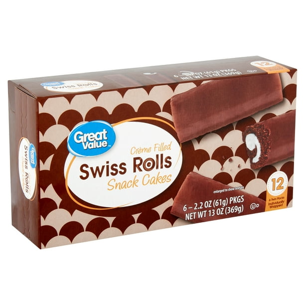 Great Value Crème Filled Swiss Rolls Snack Cakes, 2.2 oz, 6 count ...