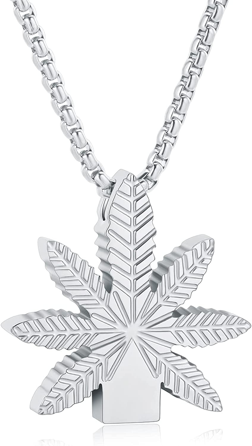 Marijuana Leaves Cremation Jewelry Pendant for Ashes Solid Stainless ...