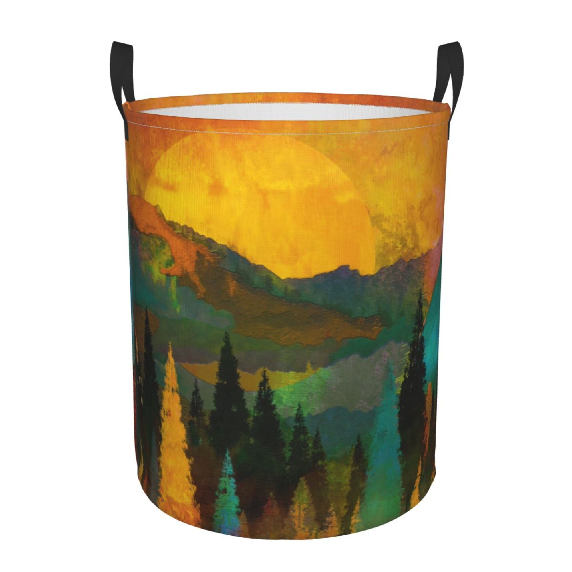 XMXY Round Laundry Basket Organizer, Trees Mountains Waterproof ...