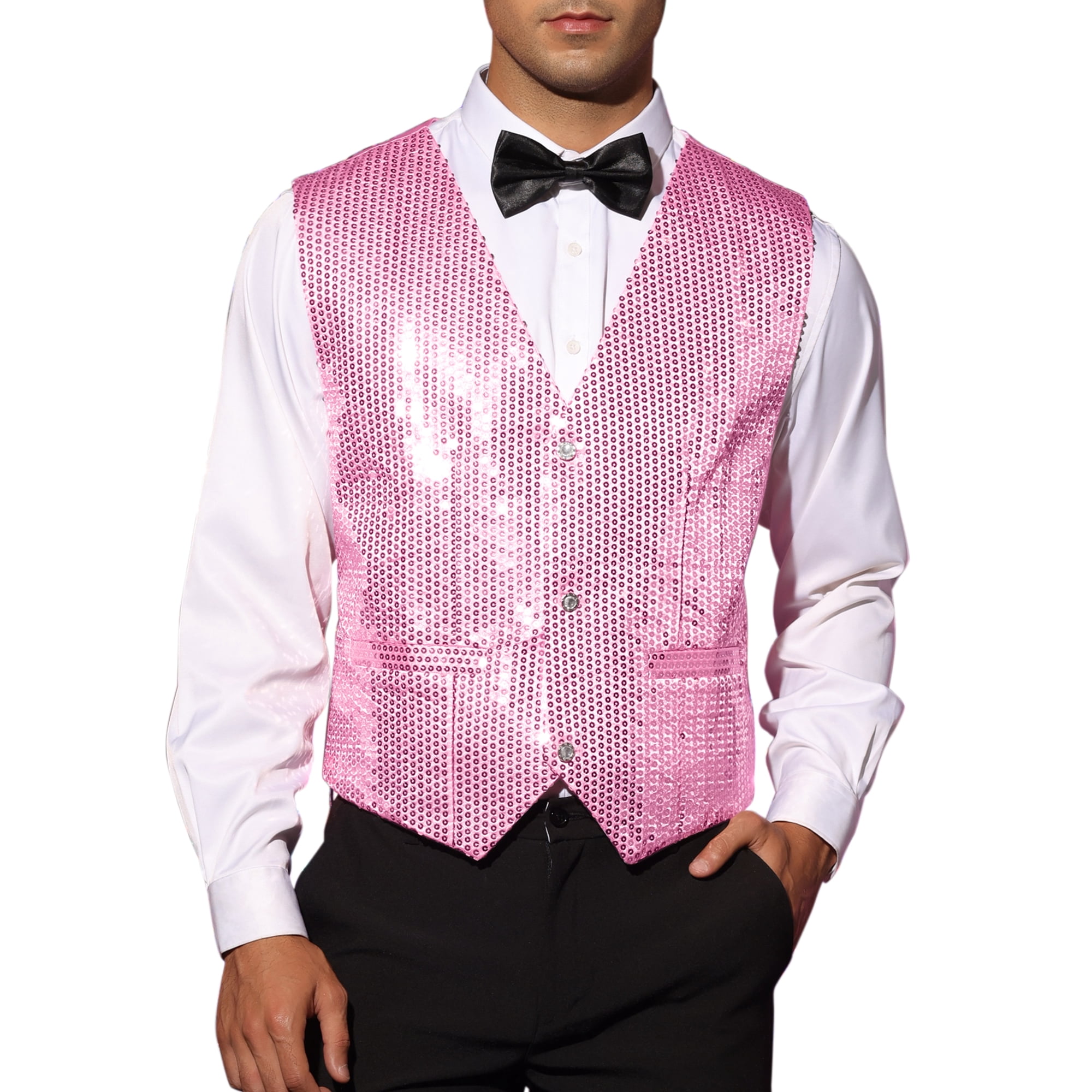 Click here for Inspire Chic Shiny Sequin Vest For Mens V-Neck Par... prices