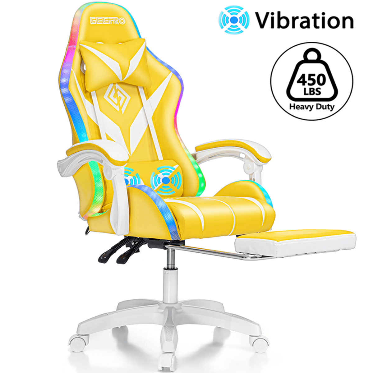 Hoffree RGB LED Lights Gaming Chair Racing Style Office Chair Height ...