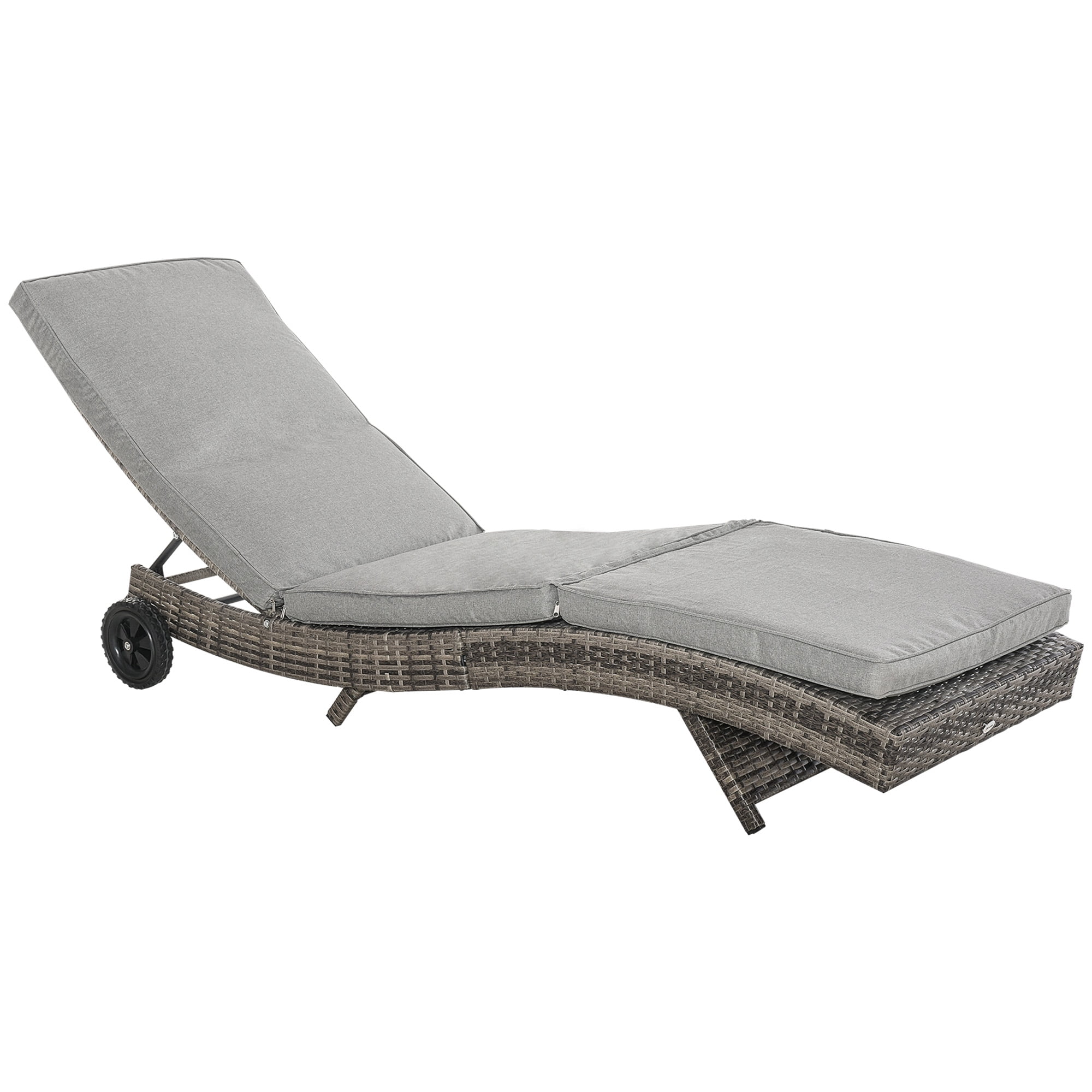 Click here for Outsunny Wicker Chaise Lounge With Cushion And Whe... prices