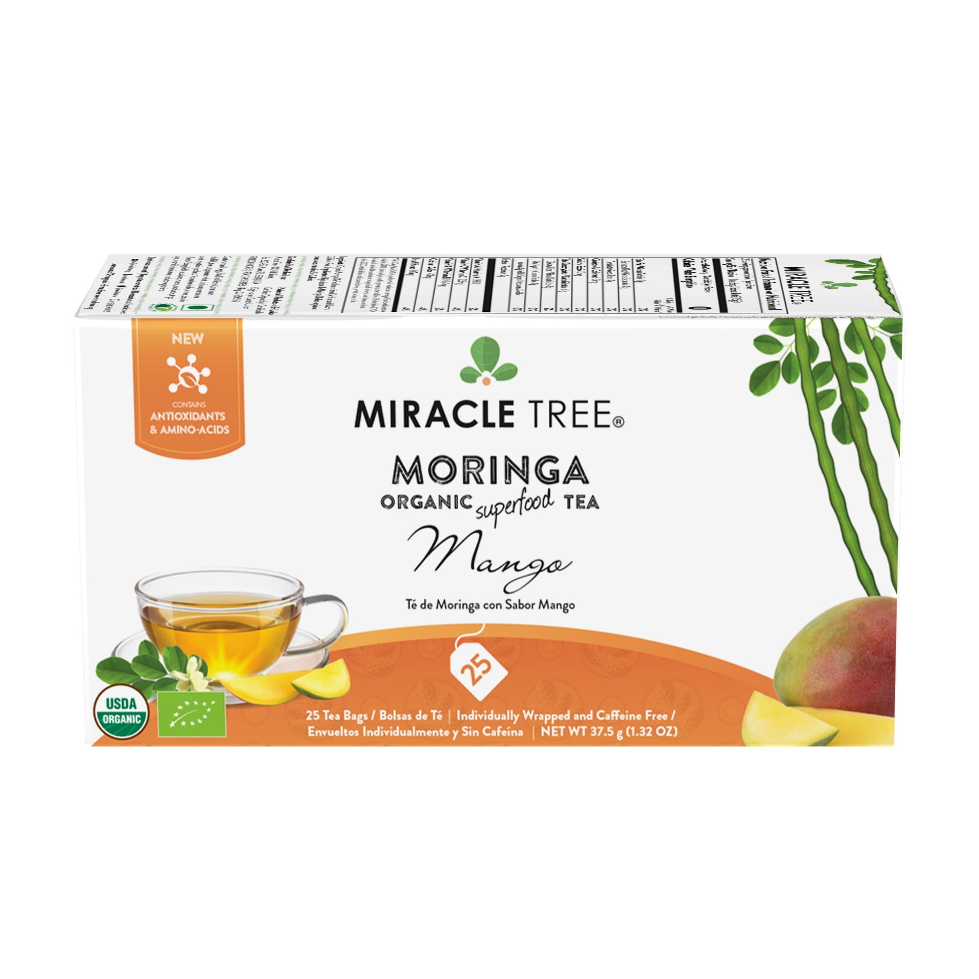 Miracle Tree – Organic Moringa Tea, 25 Enveloped Tea Bags, Mango ...