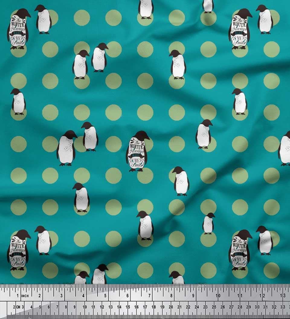 Soimoi Satin Silk Fabric Dot & Penguin Ocean Print Fabric by the Yard ...